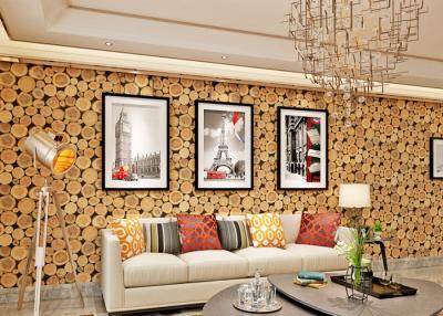 China Soundproof Wood 3D Room Wallpaper , 3D Vinyl Wallpaper For TV Background for sale