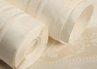 China Beige Damask Pattern Non Woven Wallpaper / Embossed Living Room Striped Wallpaper for sale
