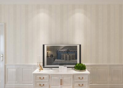 China Beige Damask Pattern Non Woven Wallpaper / Embossed Living Room Striped Wallpaper for sale