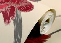 China Durable Floral Living Room Striped Wallpaper With Red Floral , Non Woven Materials for sale