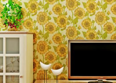 China Sunflower Pattern Living Room Modern Wallpaper With Embossed Surface , Golden Color for sale