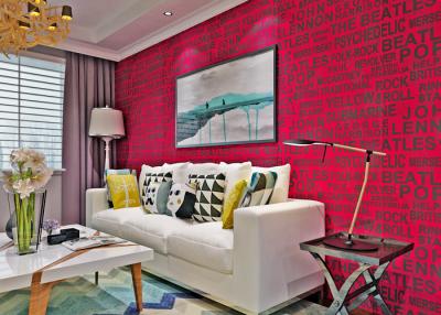 China Red Color English Words House Decoration Modern Removable Wallpaper for sale