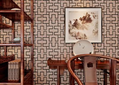 China Embossed 3D Home Wallpaper / Modern Vinyl Wallpaper with Coffee Geometric Lattice Pattern for sale
