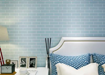 China Blue Pre - Pasted Self Adhesive Wall Covering Non Woven / 3D Brick Wallpaper , CE Standard for sale
