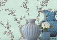 China Green Leaf Pattern Non Woven Wallcovering / Flocking Home Decorating Wallpaper for sale