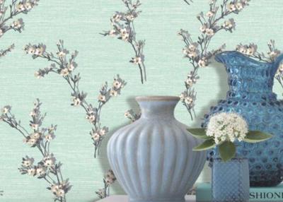China Green Leaf Pattern Non Woven Wallcovering / Flocking Home Decorating Wallpaper for sale
