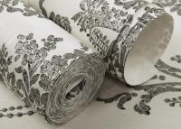 China Black / White Retro 3D Vintage Asian Inspired Wallpaper / Yarn Wallcovering for sale