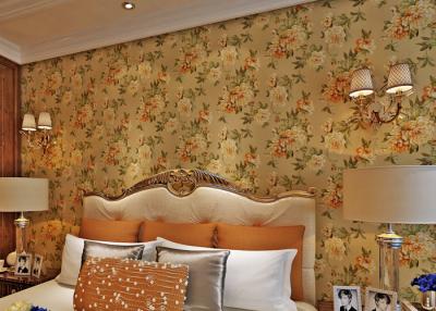 China Removable Strippable Country Style Wallpaper , Deep Embossed PVC Flower Wall Covering for sale