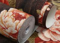 China Flora Washable Vinyl Wallpaper / PVC Wall Covering Country Style For Bedroom , Deep Embossed for sale