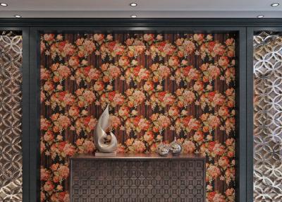 China Flora Washable Vinyl Wallpaper / PVC Wall Covering Country Style For Bedroom , Deep Embossed for sale