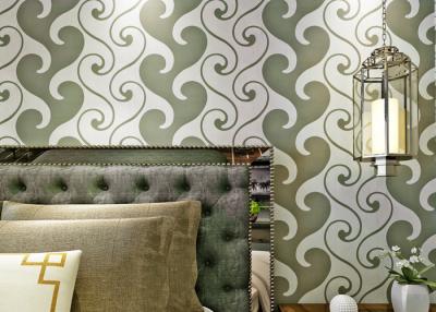 China 0.53*10m Velvet Textured Wallpaper , White And Green Velvet Wallpaper For Home Decoration for sale