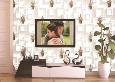 China 3D Moisture-Proof Non-Woven Home Wallpaper With Basket Of Flowers And Square Printings for sale
