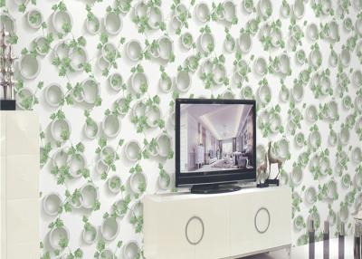 China Green Plants And Round Pattern 3D Embossed Wallpaper Surface Treatment for sale