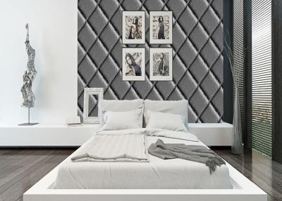China Diamond Pattern High Imitation Leather Wallpaper , Modern Room Wallpaper  PVC Material for sale