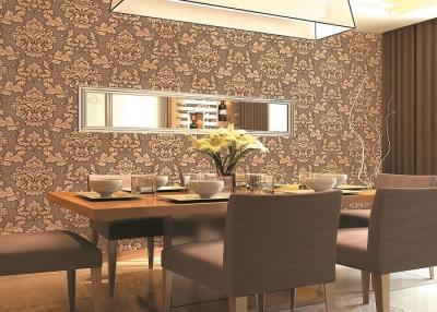 China Beige / Yellow / Brick-red 3D Effect Deep Embossed Floral Wallpaper For Bedroom Background for sale