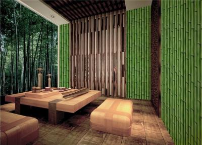 China Bamboo Embossed Peelable Durable Velvet Flock Wallpaper Green / Yellow for sale