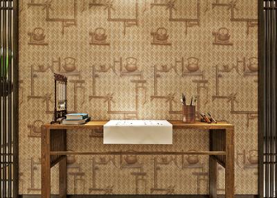 China Bamboo Weaving Tea Pot Pattern PVC Room Decoration Wallpaper Self Adhesive for sale