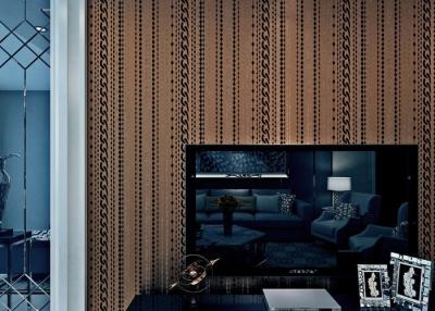 China Brown Sound Absorbing Contemporary Wall Paper with Stripes Pattern , Flocking Surface Treatment for sale