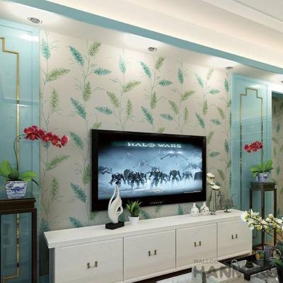 China Natural Green Plants Pattern Suede Wallpaper Fashion Wallcovering Distributors for sale