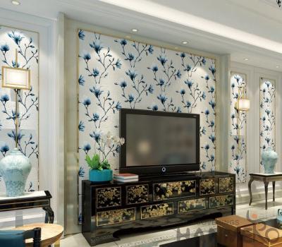 China Modern Chinese Factory Wallcovering 0.53*10M Foaming Suede Wallpaper Beautiful Flowers for sale