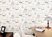 China White Boat Pattern Modern Removable Wallpaper , Luxury Non Woven Wallcovering for sale