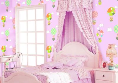 China Chinese Factory Interior Kids Room Wallcovering Pink Blue Color Catoon Design Wallpaper for sale