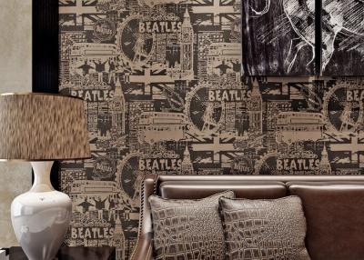 China Vintage Style Modern Lounge Wallpaper 0.53*10M , Sitting Room Wallpaper With English Letters for sale
