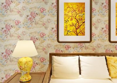China 0.53*10M Contemporary Bedroom Wallpaper With Light Yellow Floral Pattern , Heat Insulation for sale