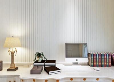 China White And Blue Living Room Striped Wallpaper Strippable , Mediterranean Style for sale