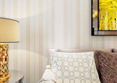 China Beige Stripe Non Woven Contemporary Wall Coverings for Living Room for sale