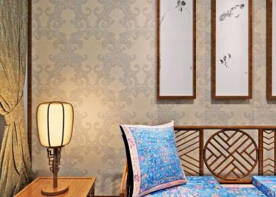 China Light Grey Victorian Damask Wallpaper Waterproof with Vinyl Material , 0.53*10M Size for sale