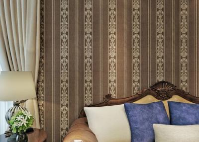 China Brown European Style Wallpaper PVC Embossed Floral Home Decorative Wallcovering for sale