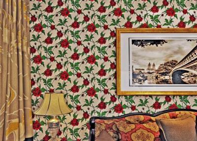 China Red Non Woven Vintage Style Floral Wallpaper For Room Decoration , Eco - Friendly for sale