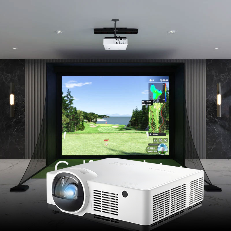 short throw laser projector for golf simulators