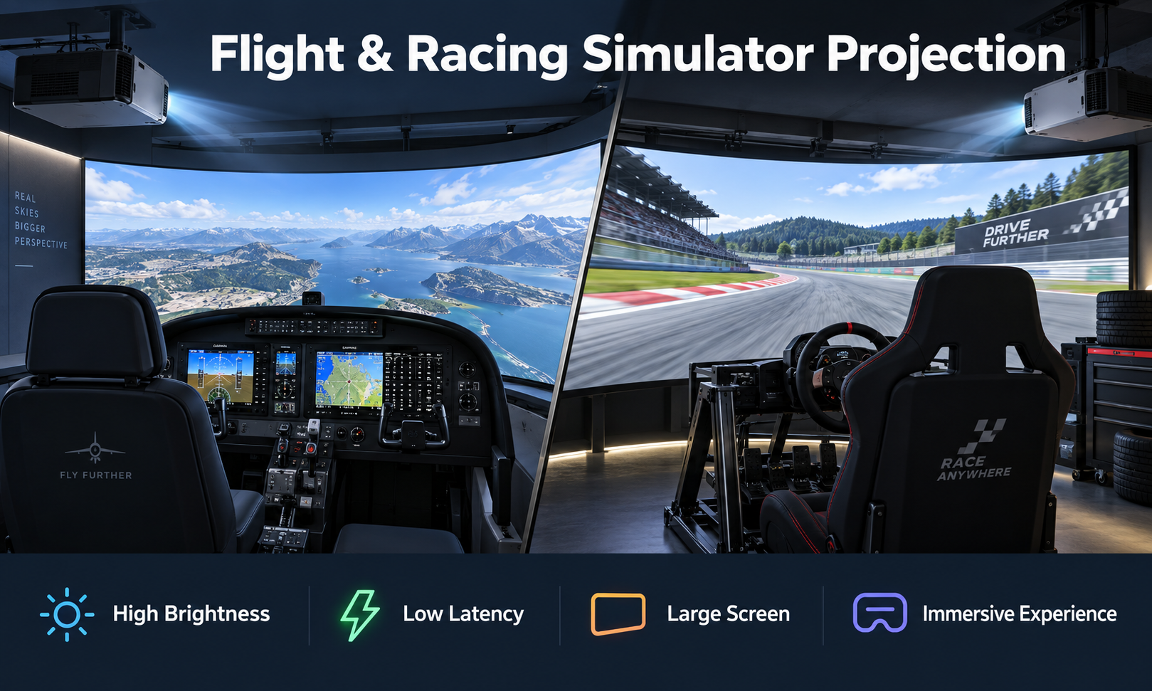 multi projector flight and racing simulation system