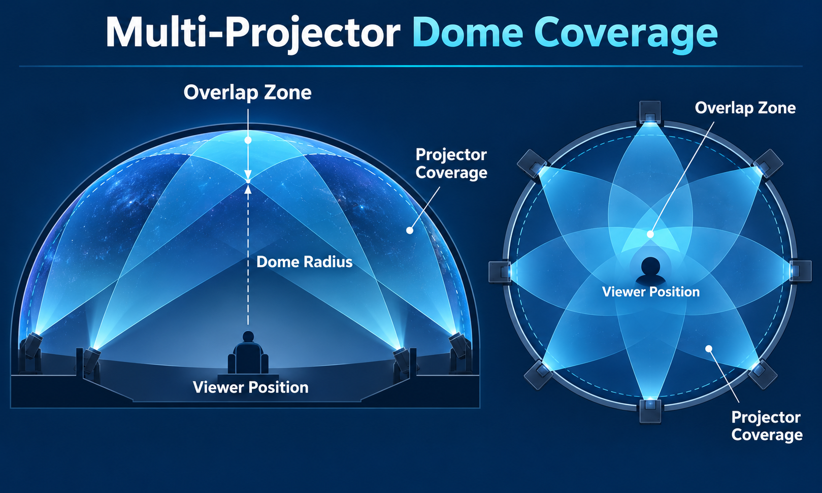 multi projector dome coverage and overlap diagram