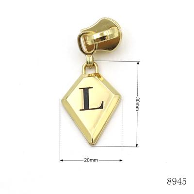 China Custom Diamond Shape Gold Zipper Puller Black Enamel for Luxury Bags #5 Slider for sale