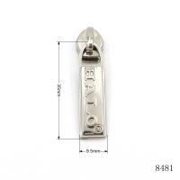 China Embossed Custom Logo Zipper Pulls Nickel Plated Handbag Zipper Pulls for sale