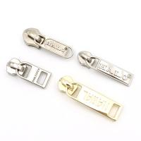 China Embossed Custom Logo Zipper Pulls Nickel Plated Handbag Zipper Pulls for sale