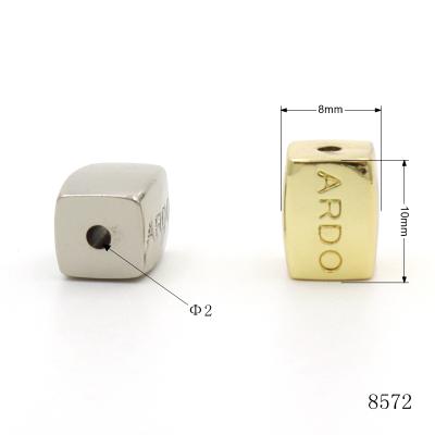 China 10mm Square Metal Alloy Bead Custom Text Engraving Bracelet Space Beads OEM for sale