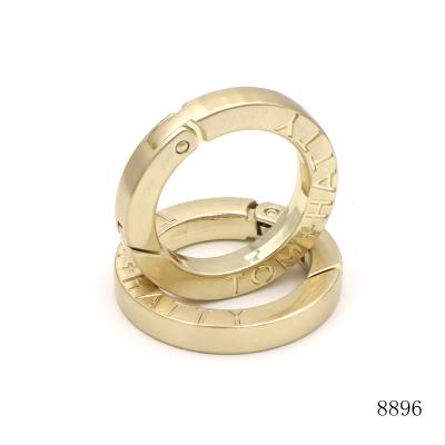 China Gold Zinc Alloy Circle Carabiner 35mm Spring Gate Ring Key Chain Accessories Custom Logo for sale