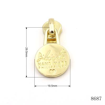 China Custom Engraved Logo 19.5mm Metal Zipper Pull Zinc Alloy Bag Accessory for sale