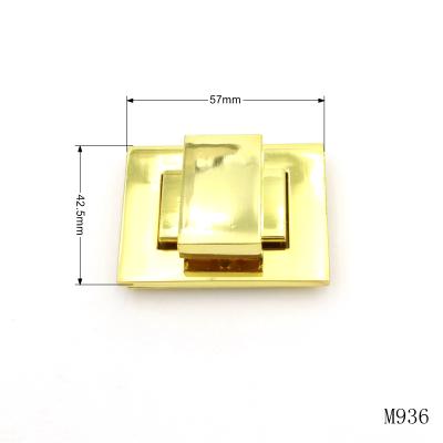 China Gold Plated Rectangle Bag Turn Lock 25mm x 35mm Metal Closure for Lady Bags for sale