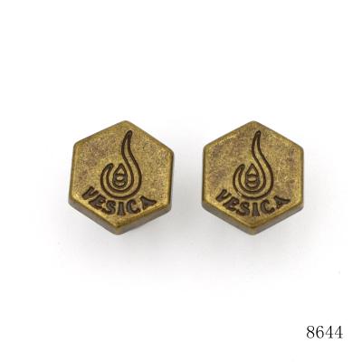 China 12mm Bag Rivets Customized Leather Studs Hexagon With Branding Name for sale