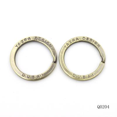 China Flat Split Key Ring Brushed Antique Brass Key Rings 25mm With Stamping Logo for sale