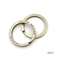 China Flat Split Key Ring Brushed Antique Brass Key Rings 25mm With Stamping Logo for sale