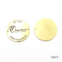China Custom 38mm Gold Metal Logo Tag Round Bag Charm with Black Oil Text for Brand Name Tags for sale