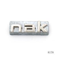 China 23x7mm Custom Zinc Alloy Metal Letter Logo Label for Handbag Purse Hardware Plate for sale