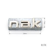 China 23x7mm Custom Zinc Alloy Metal Letter Logo Label for Handbag Purse Hardware Plate for sale