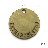 China 23.5mm Round Antique Brass Custom Engraved Metal Tag Logo Charm for Branding for sale